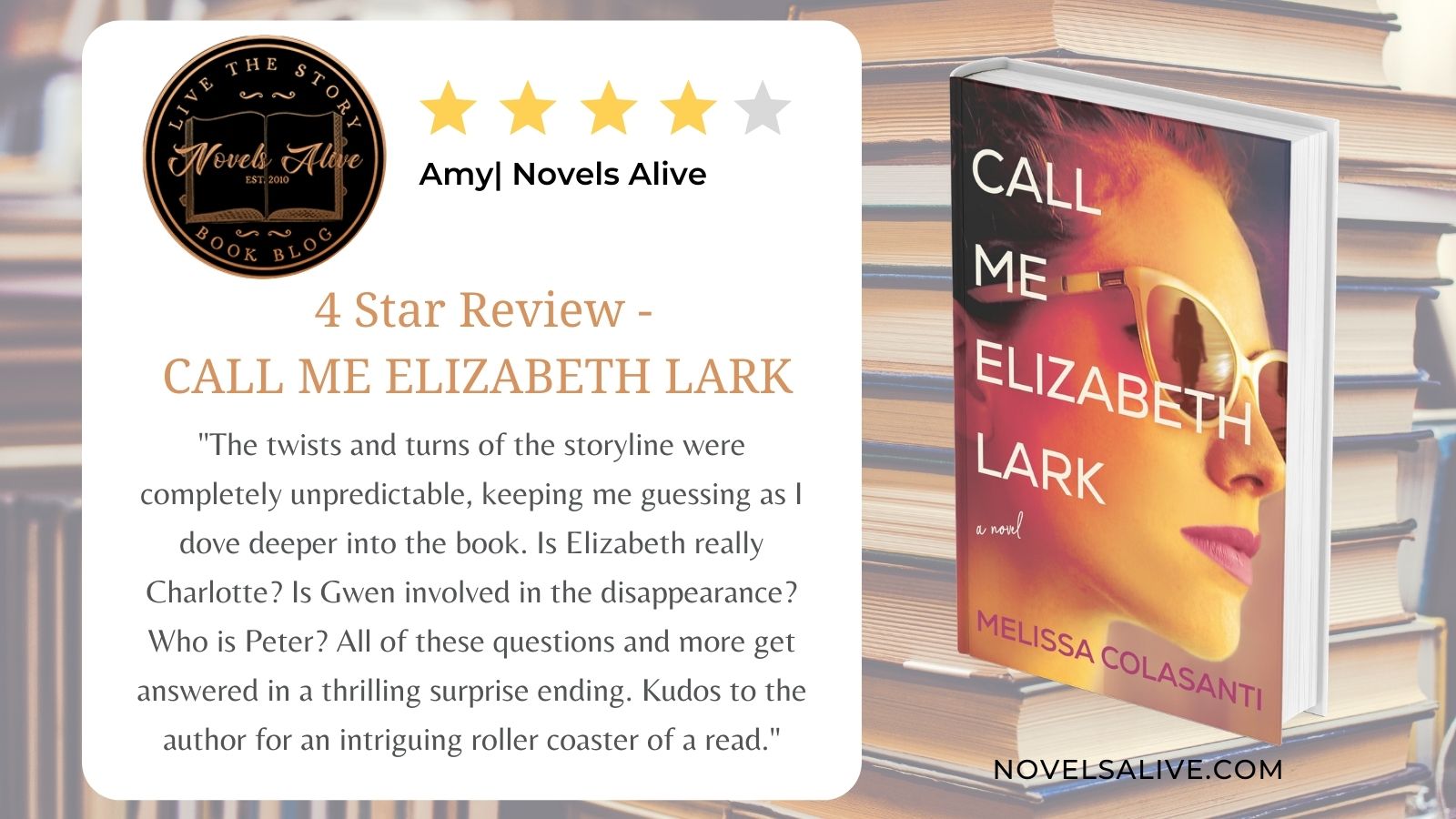 Novels Alive | 4 STAR REVIEW: CALL ME ELIZABETH LARK by Melissa Colasanti